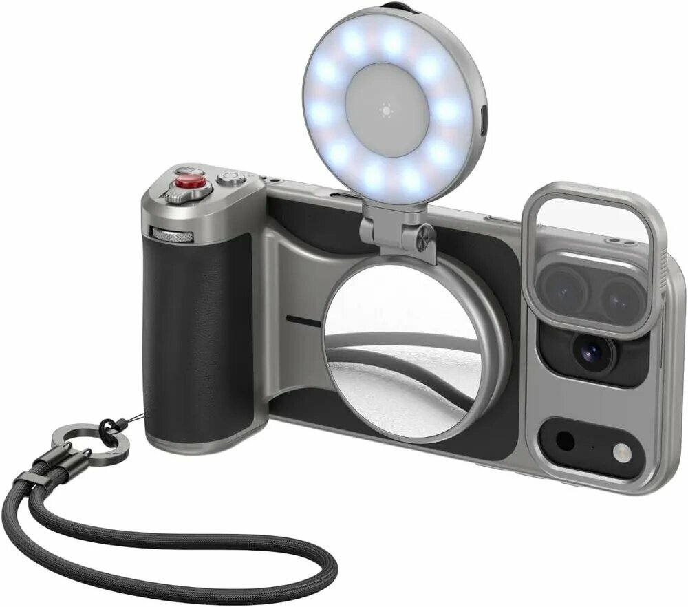 Комплект Master Grip от TELESIN для iPhone 17 Pro включает в себя светодиодную подсветку для селфи CO3 и УФ-фильтр, встроенный аккумулятор емкостью 3200 мАч и поддерживает беспроводную зарядку.