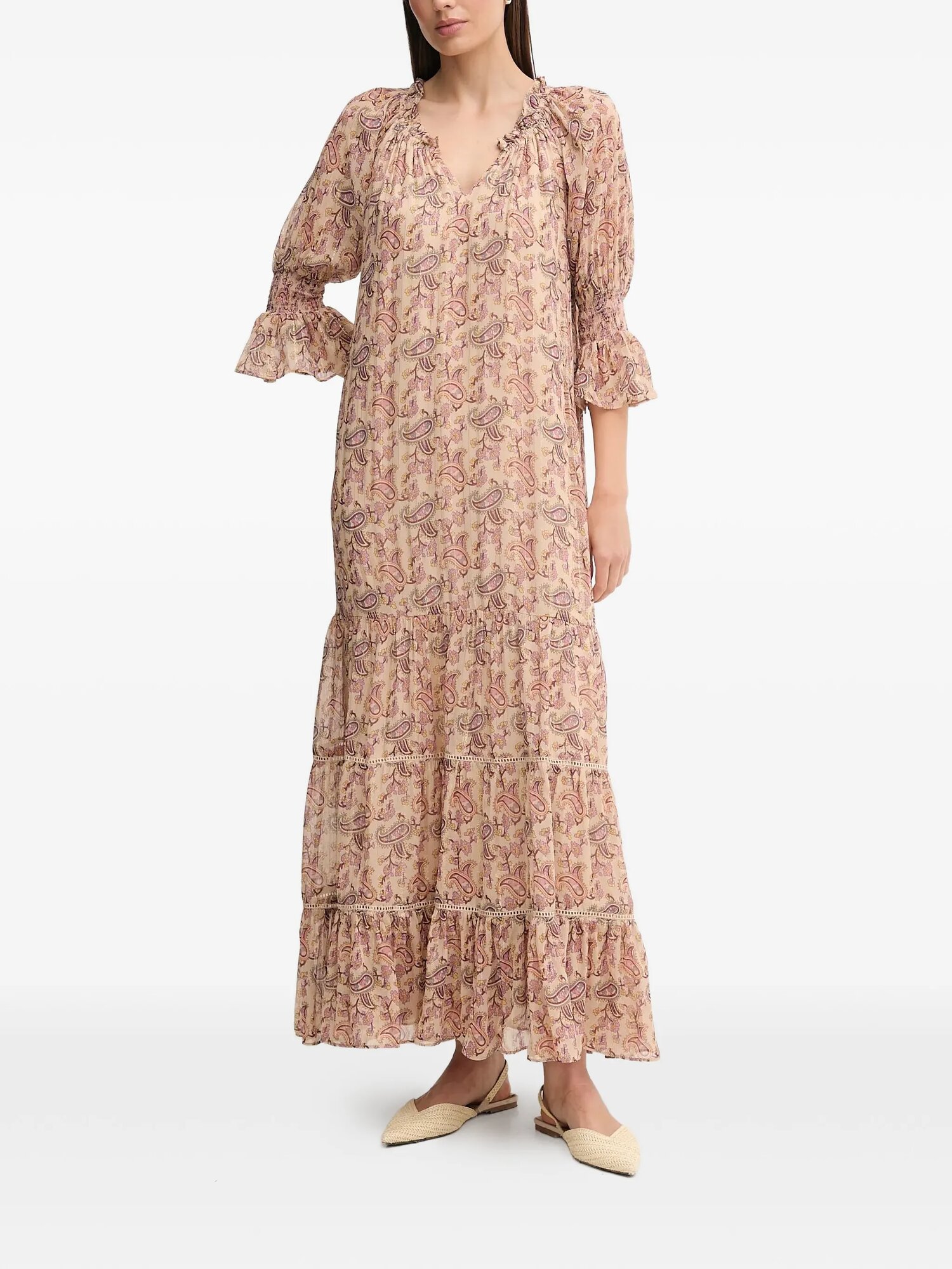 Платье Ruffled paisley tiered maxi dress