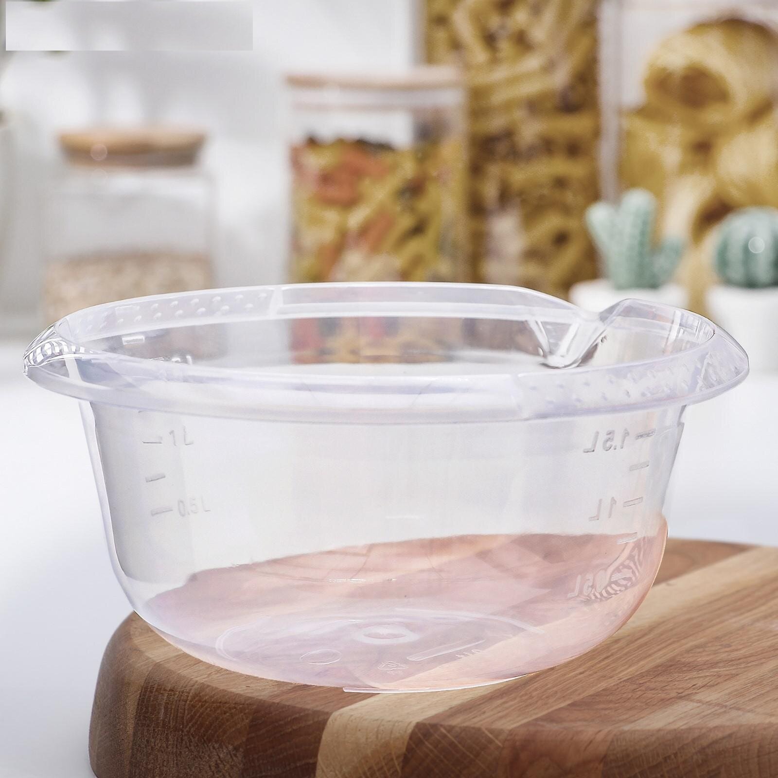 Миска с мерным делением Виолет, объём 1.5 л, пластик, прозрачная