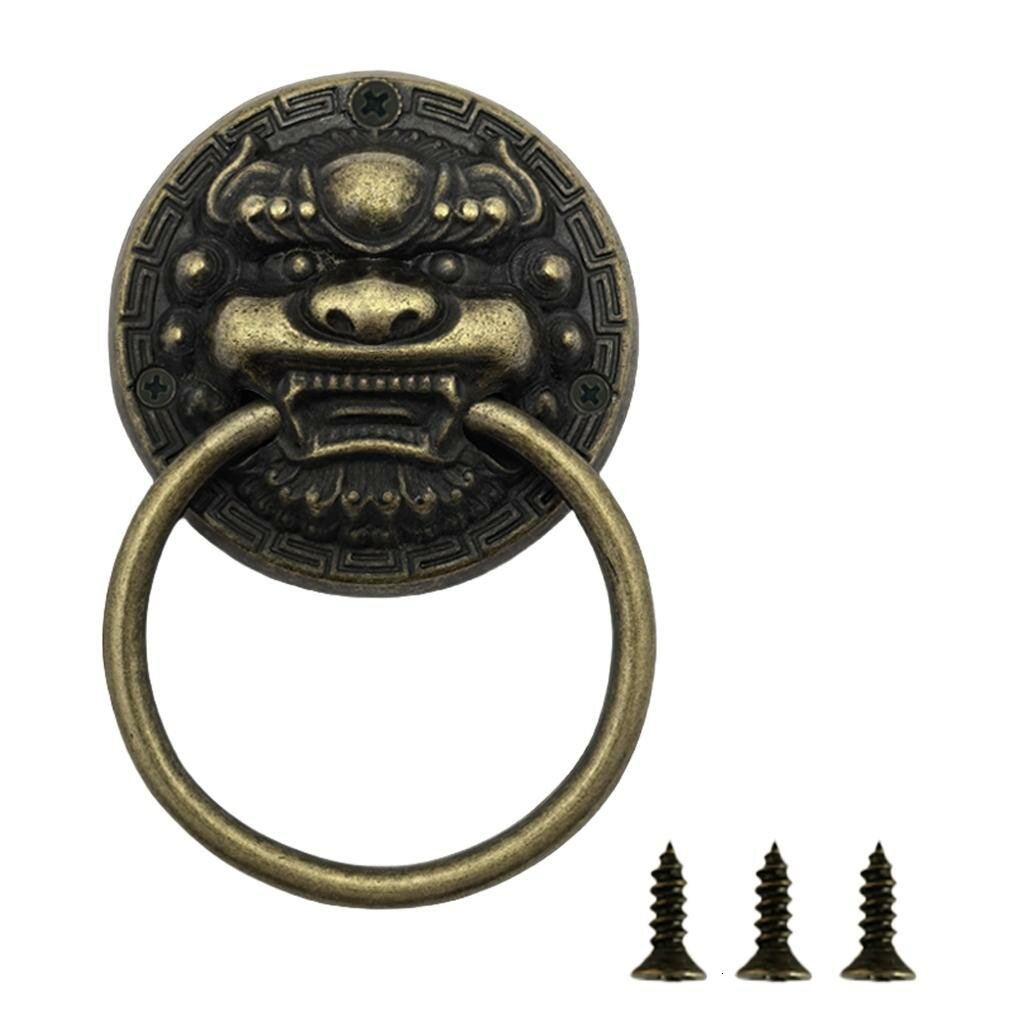 Металлическая ручка в азиатском стиле с гравировкой головы животного, Большой