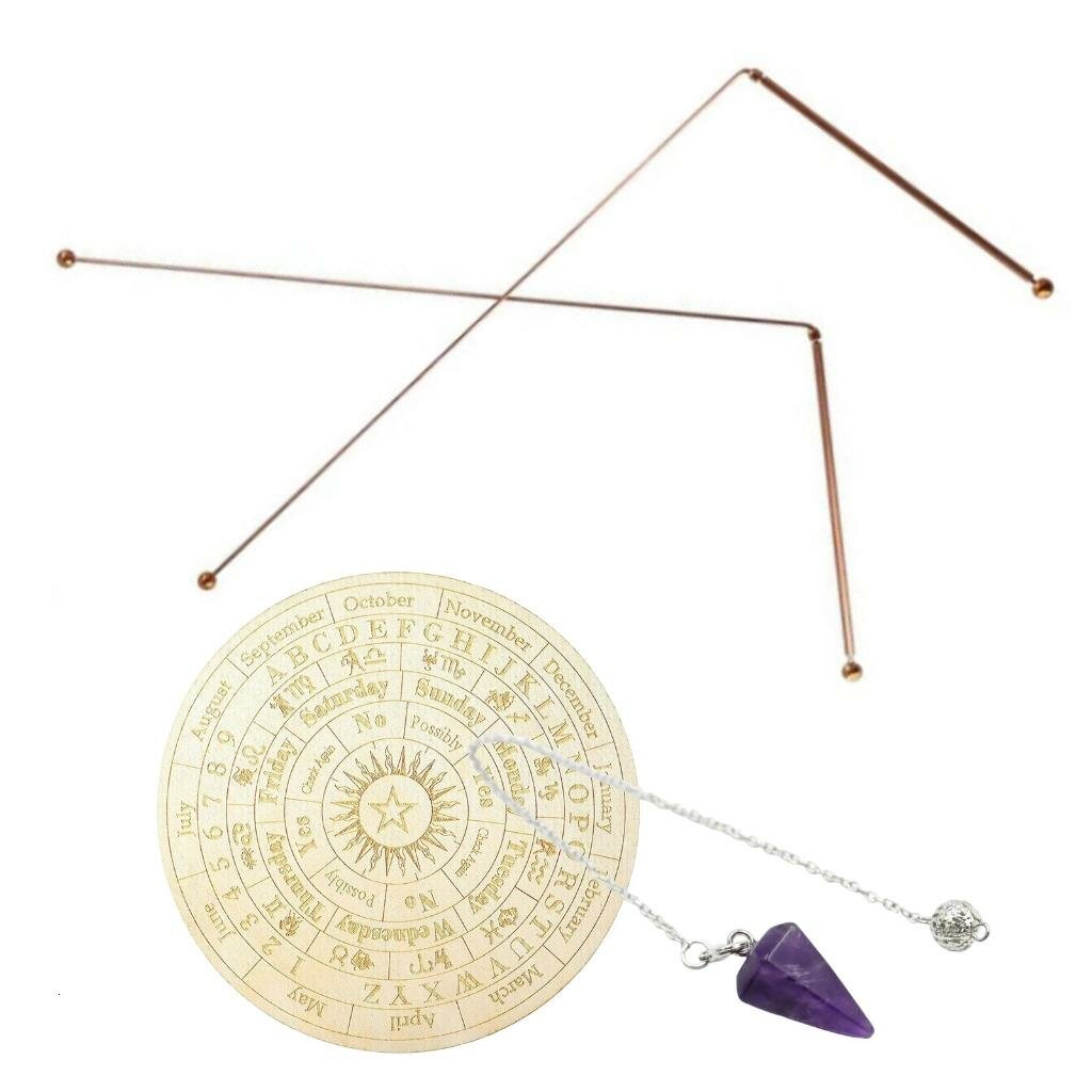 Множество медных рамок для радиэстезии с маятником и ковриком