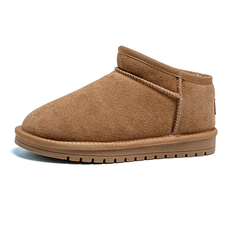 Мужские зимние сапоги для снега, теплые, на флисовой подкладке, из утолщенной натуральной кожи, нескользящие и водонепроницаемые, короткие; женские хлопковые туфли, туфли-«булочки».