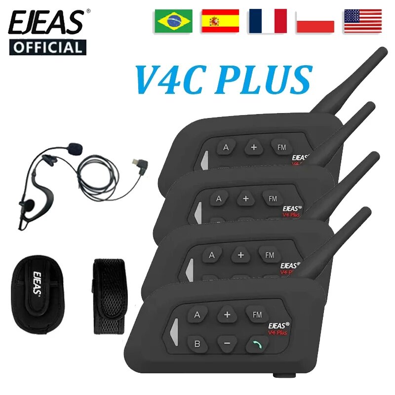 EJEAS V4C PLUS, 4 шт, Bluetooth гарнитура для мотоцикла