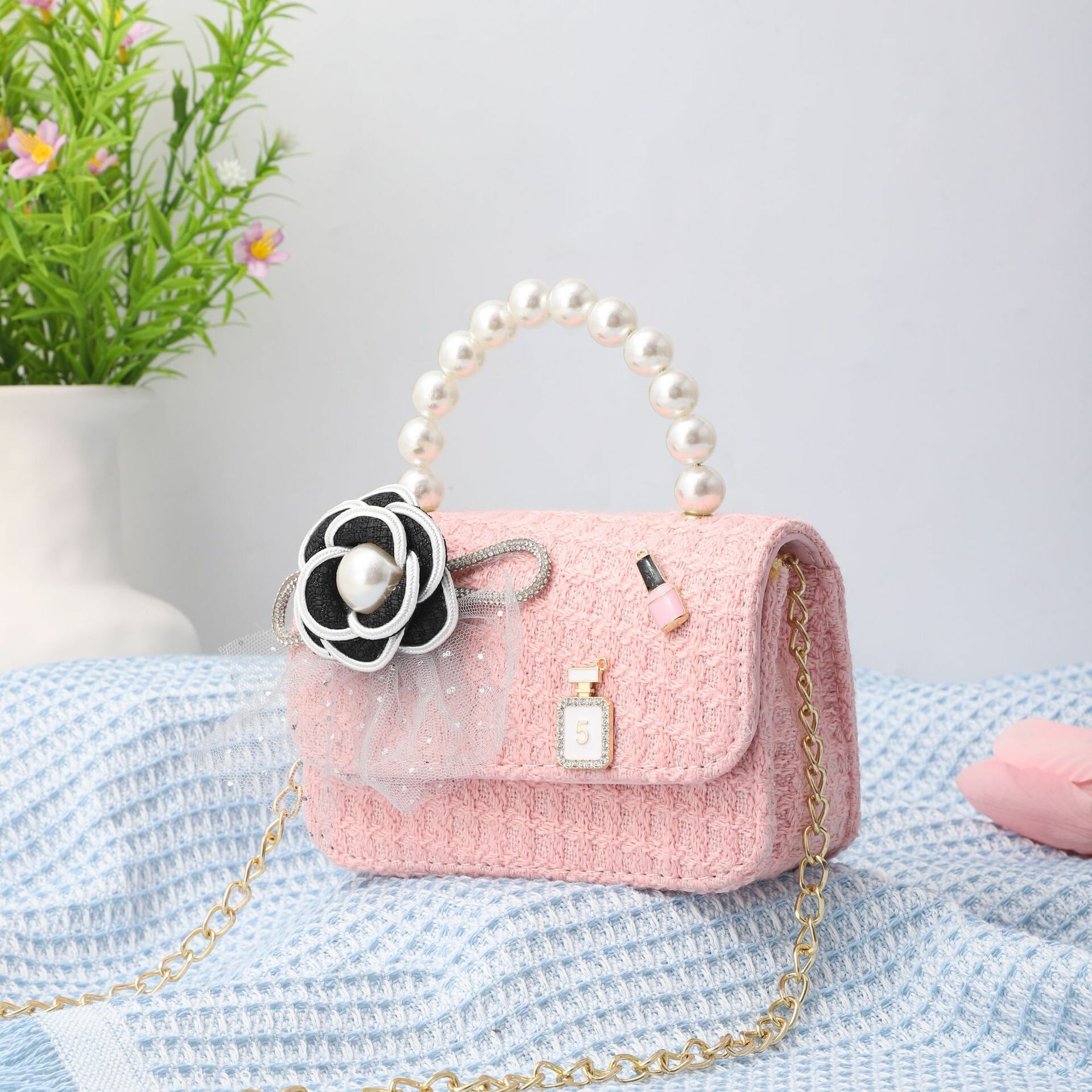 Новая жемчужная сумка через плечо, модная, милая, элегантная, в стиле Chanel, с бантом, принцесса, сумка для детей