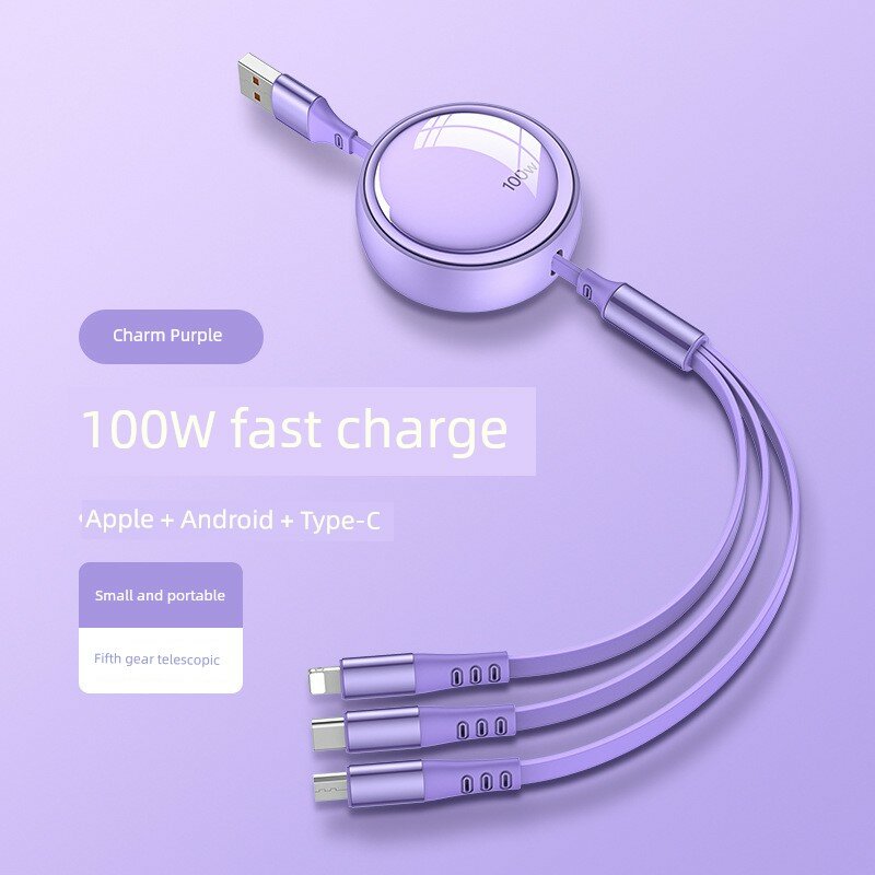 Кабель для автомобильной зарядки 100 Вт с USB-C для Apple и Android, длина 1,2 м, цвет Elegant Purple, совместимость со
