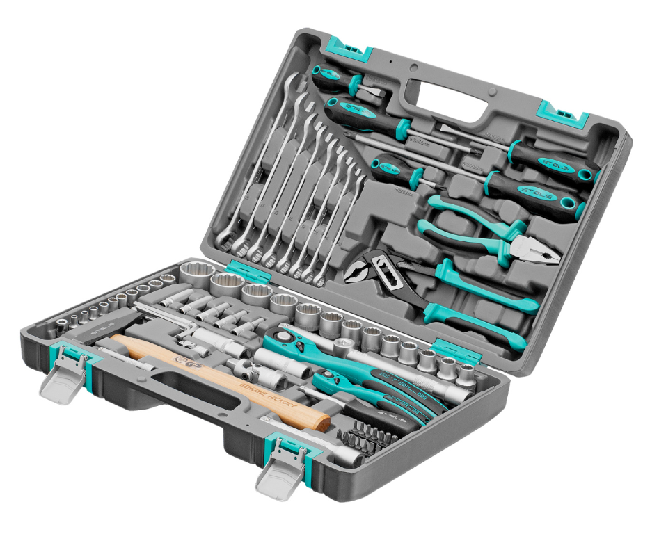 Набор инструментов, 1/2", 1/4", crv, пластиковый кейс 76 предметов stels