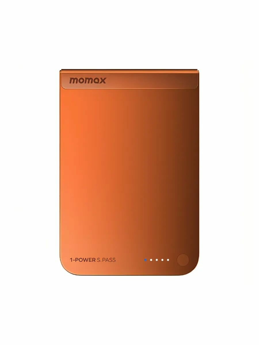 Внешний ультратонкий аккумулятор повербанк Mоmаx1-Pоwеr S. Pаss 10000mAh Qi2, ССС, оранжевый