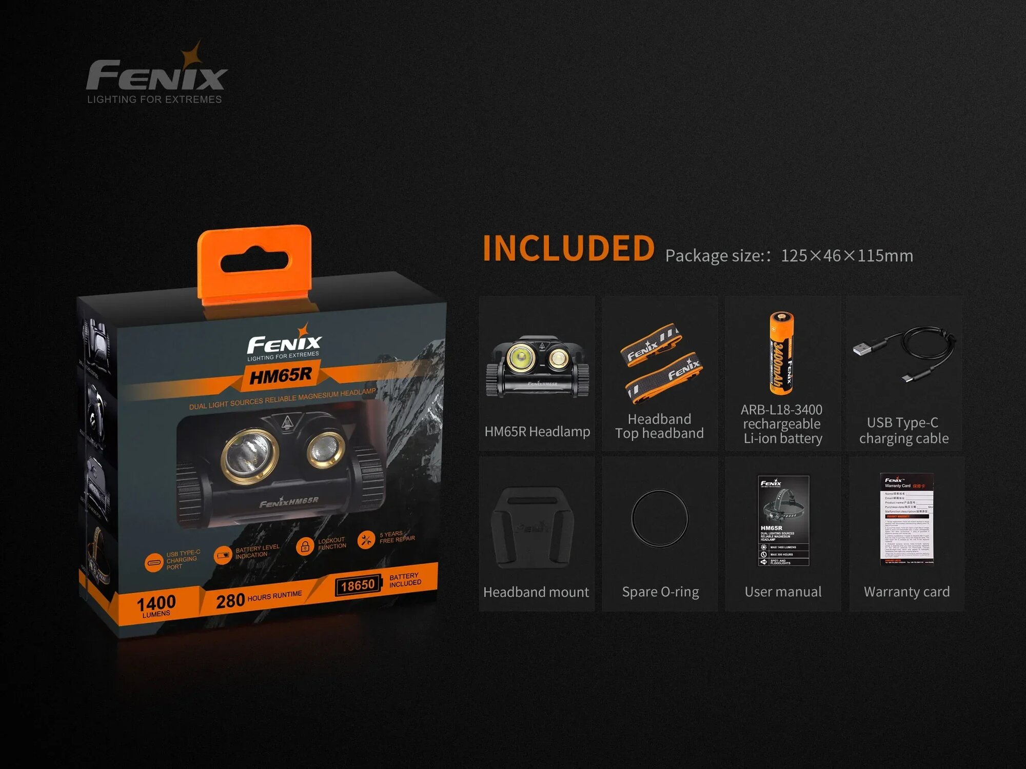 Налобный фонарь Fenix HM65R Tri-proof, 1400 люмен, перезаряжаемый через Type-C, легкий светодиодный фонарь с аккумулятором 18650 3000 мАч