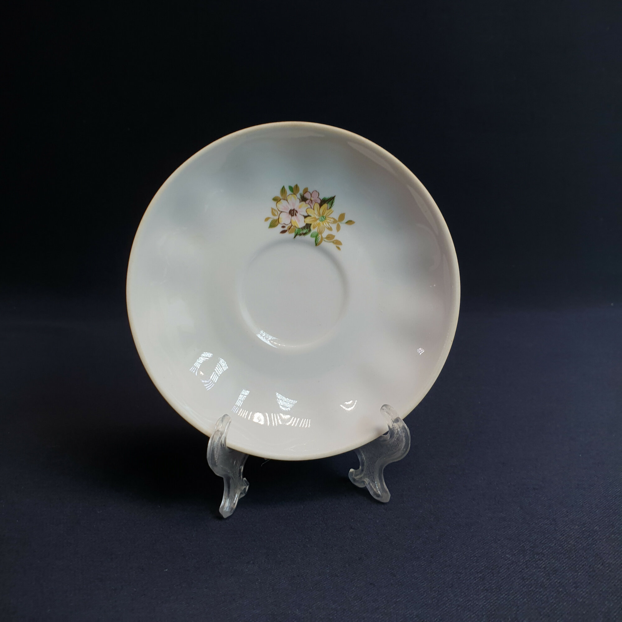 Блюдце кофейное Дулево, фарфор деколь 115 мм, винтаж СССР