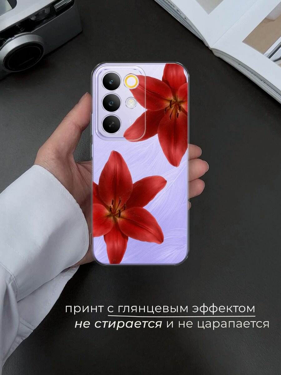 Силиконовый чехол на Realme C85 Pro / Реалми C85 Про с принтом Два красных цветка — фото 1