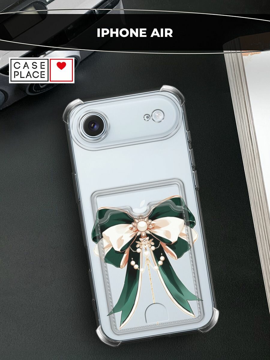 Чехол на Apple iPhone Air (Айфон Айр) с картой и принтом Зеленый бант