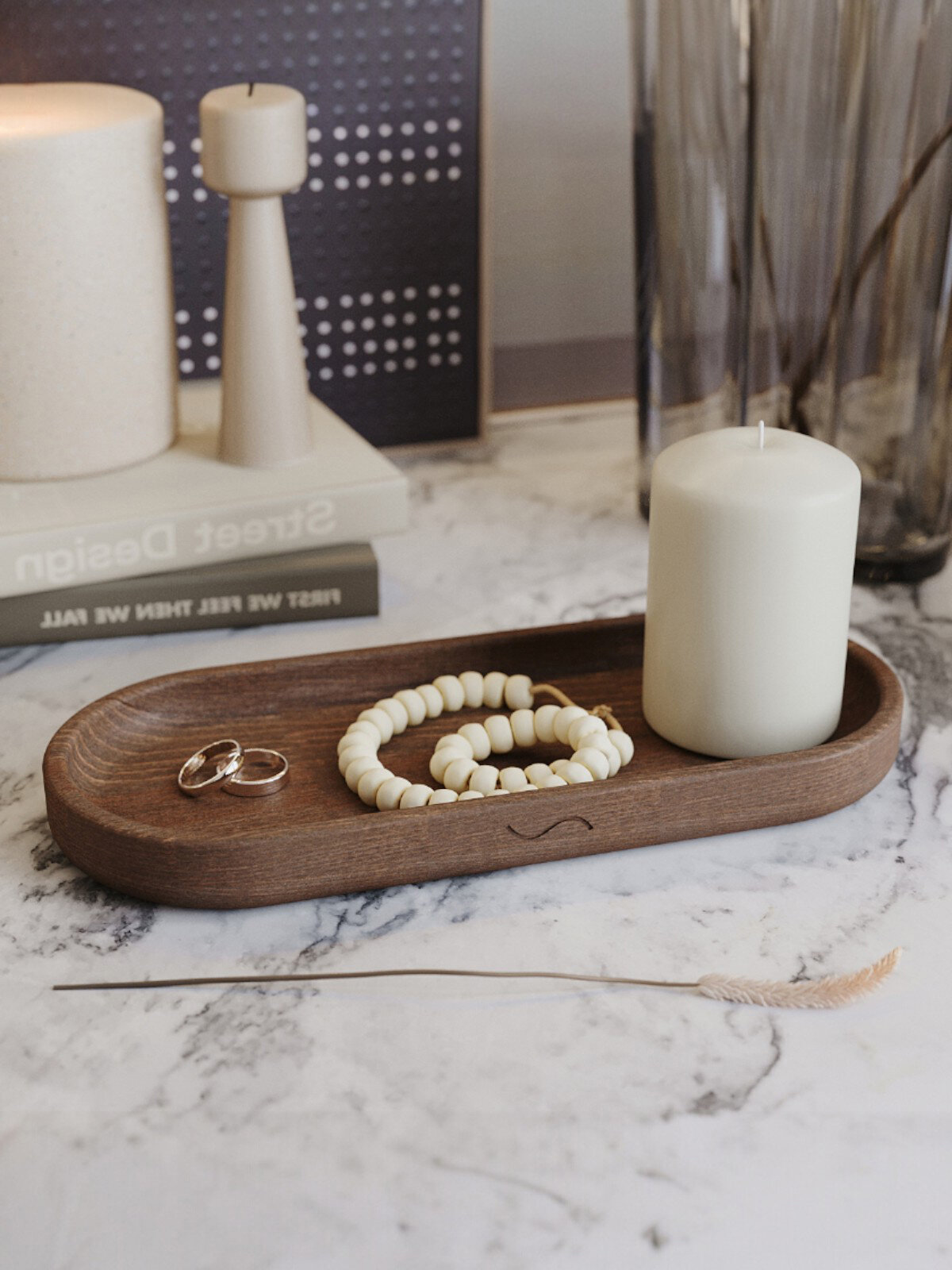 Декоративный деревянный поднос, подставка для украшений, свечей и мелочей Astrid S, 25х9.5 см, бук, орех