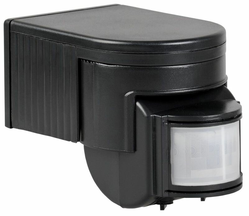 Детектор движения IEK ДД 012, 1100 Вт, угол обзора 180 градусов, дальность 12 м, IP44, черный