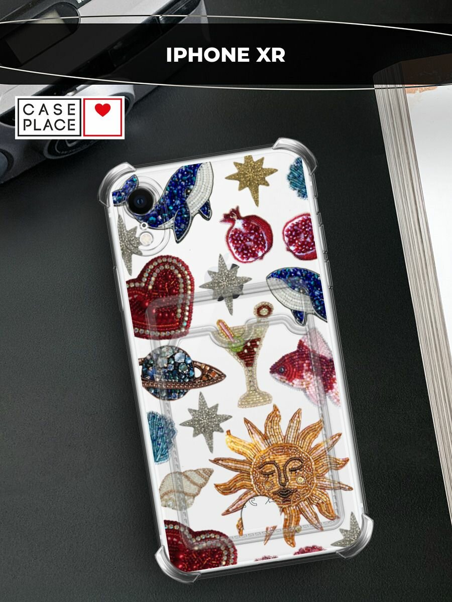 Чехол на Apple iPhone XR (Айфон XR) с картой и принтом Паттерн из страз