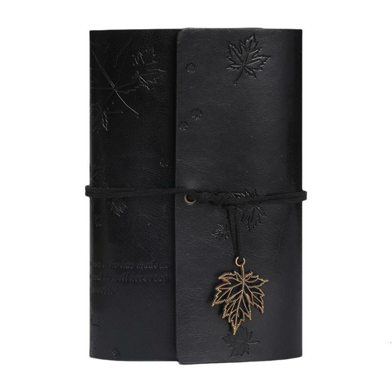 Портативный блокнот из искусственной кожи с листом клёна, Черный