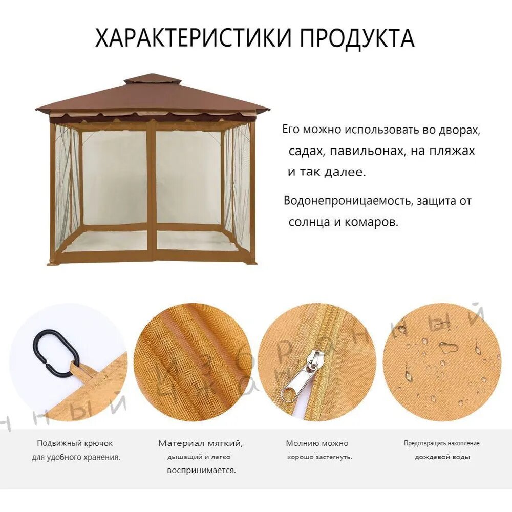 Беседка GUANG-2 прямоугольная 300x300 см с москитной сеткой для дачи черная — фото 1