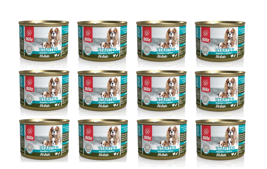 Корм влажный для щенков до 4х месяцев, беременных и кормящих сук, Blitz "Индейка с цукини". 200г. 12шт