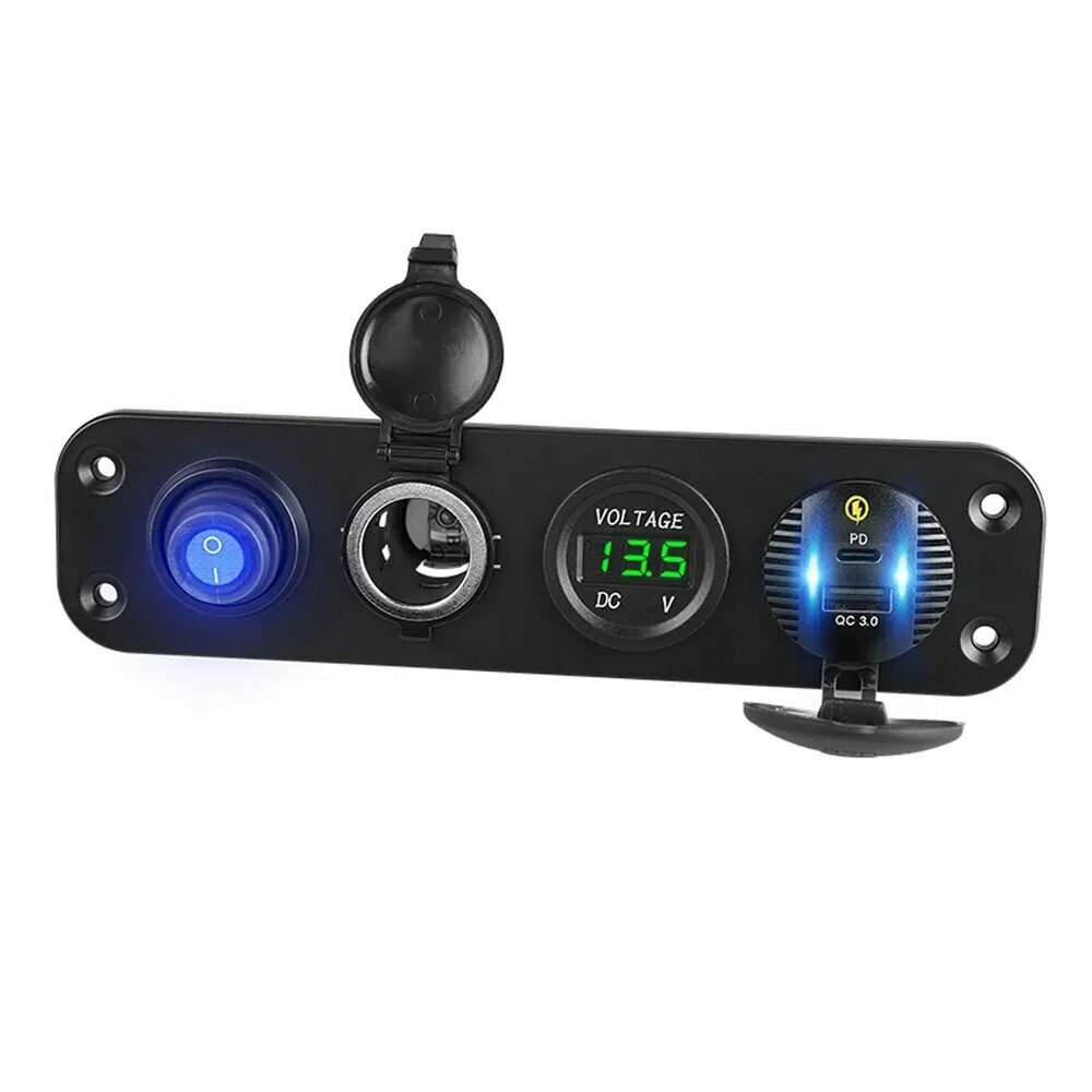 Автомобильное зарядное устройство QC3.0 USB Type C PD, светодиодный вольтметр, выключатель питания на 12 В В розетке