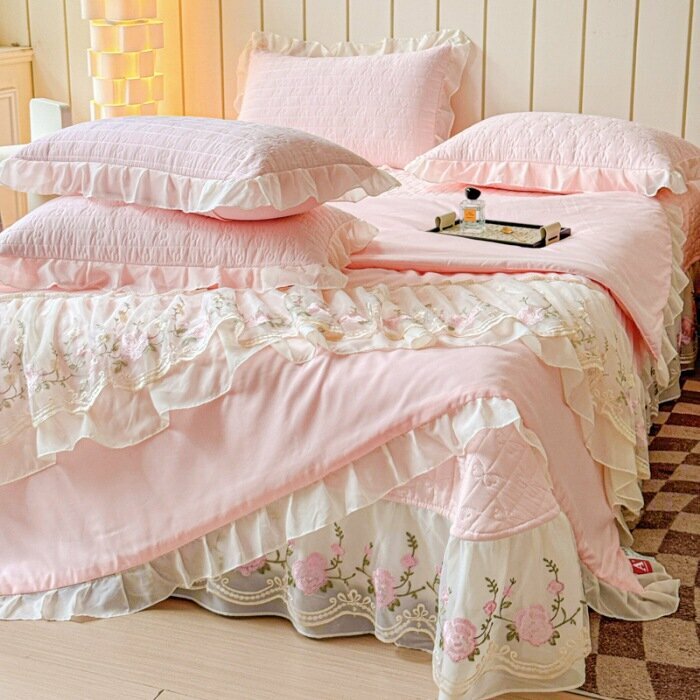 Ivy Розовый однотонное летнее одеяло 200x230 см хлопковое кружево