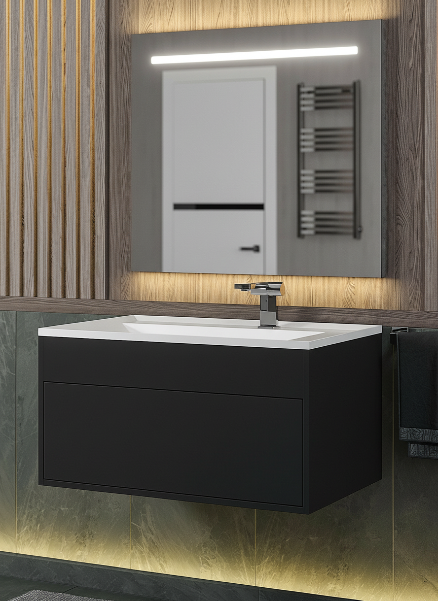 Тумба с раковиной для ванной Uperwood Lotus Premium подвесная 80х50х45 см, черная