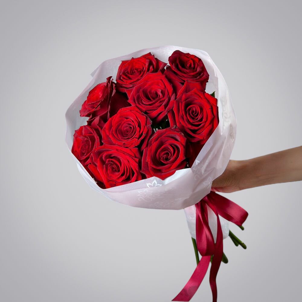 Монобукет 9 Роз "Explorer" в упаковке с тишью