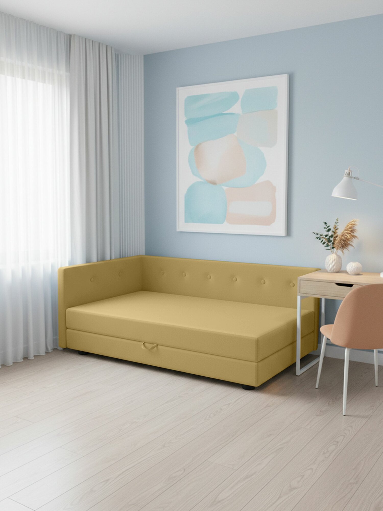 Тахта Лира Слева фокус- мебельная фабрика 130х210х76 см золотисто-беж