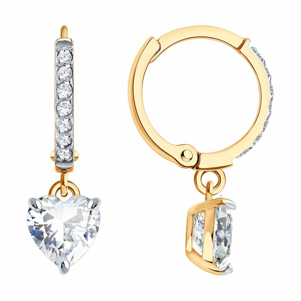 Серьги, красное золото, 585 проба, фианит