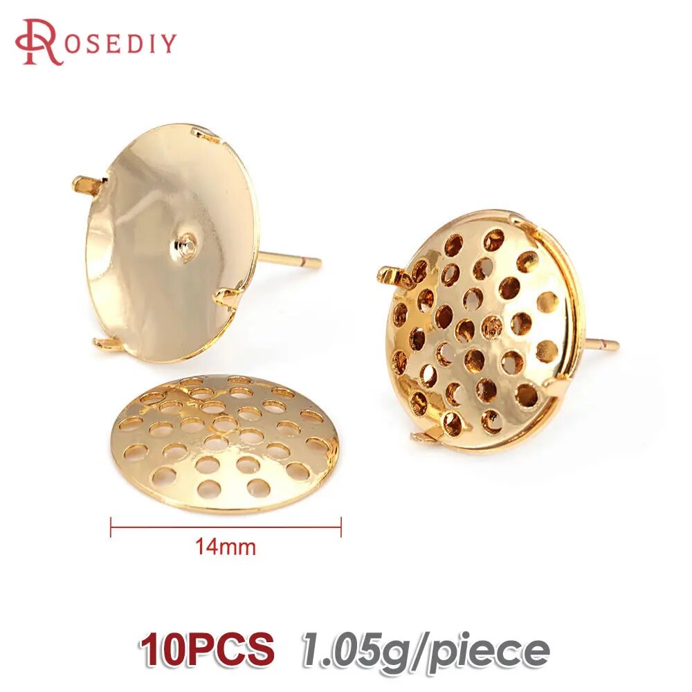 Латунные комбинированные круглые серьги-гвоздики Rosediy золотого цвета 48709-18K Gold Color