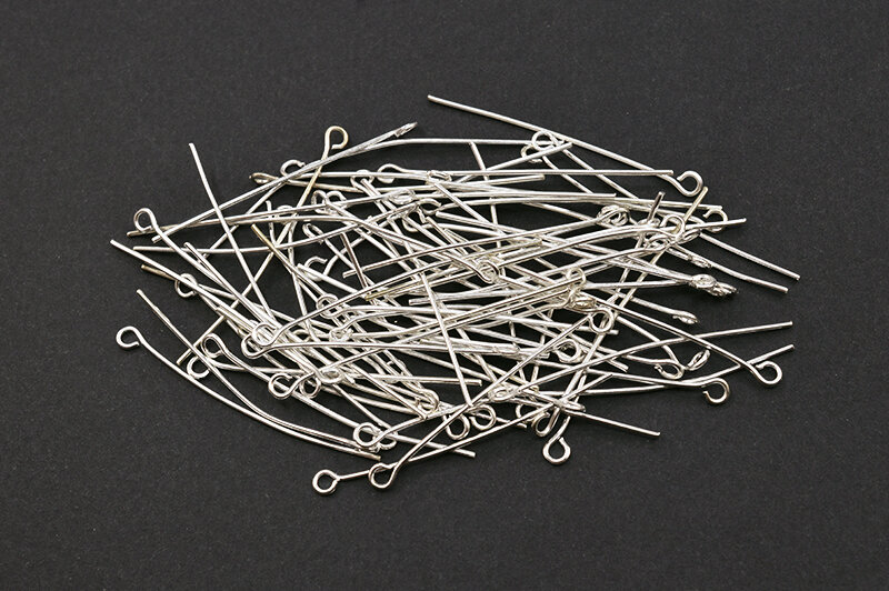 Штифты для бижутерии с петелькой 40х0,7мм, ответстие 2мм, цвет серебро, железо, 30-044, 10г (около 76шт)