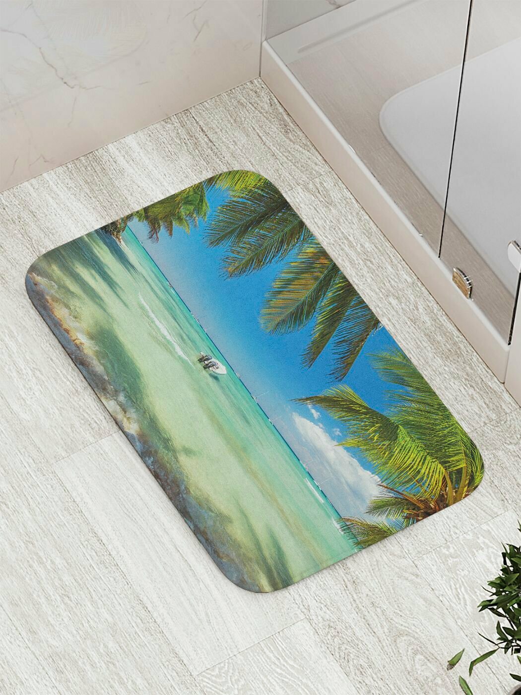 Коврик для ванной комнаты, туалета "В тени пальм" противоскользящий, 52х77 см, JoyArty