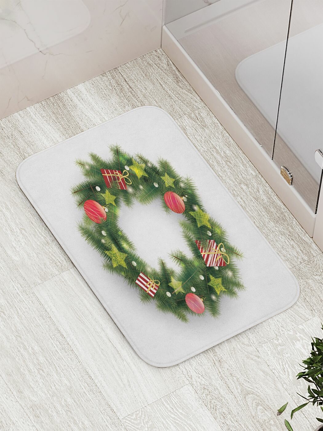 Коврик для ванной комнаты, туалета "Новогодний венок" противоскользящий, 52х77 см, JoyArty, серия Новый год