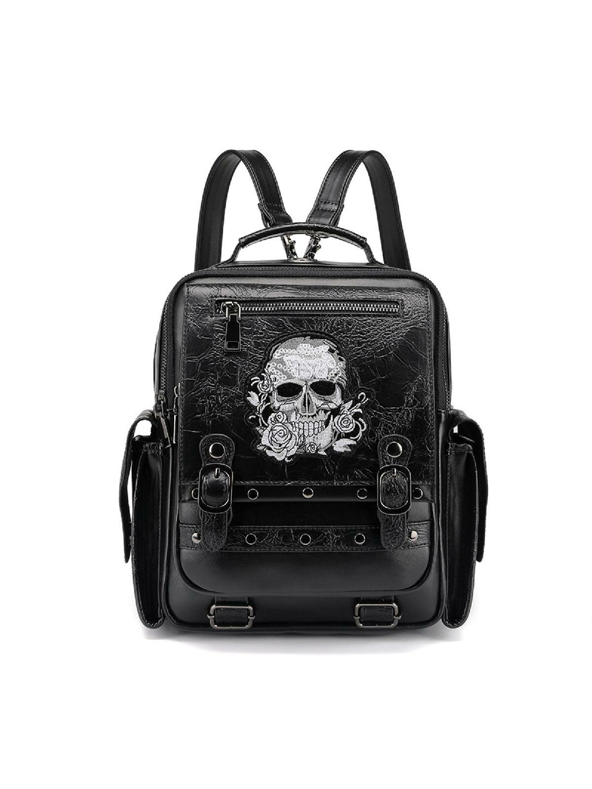 Готический женский рюкзак большой емкости с вышитой головой черепа портативный рюкзак компьютерная сумка