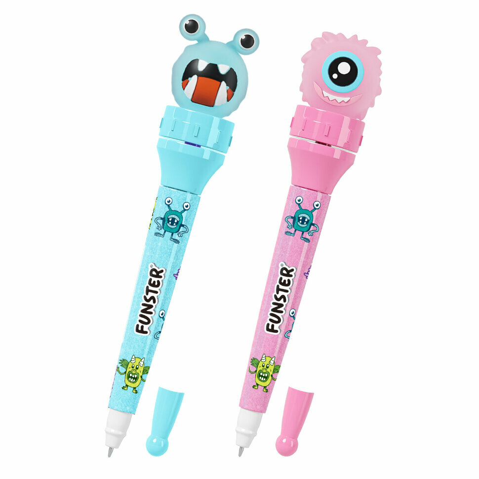Ручка-спиннер с топпером шариковая FUNSTER "MONSTERS", синяя, ассорти, пишущий узел 0,7 мм, линия письма 0,35 мм, 144381, 12 штук, 144381