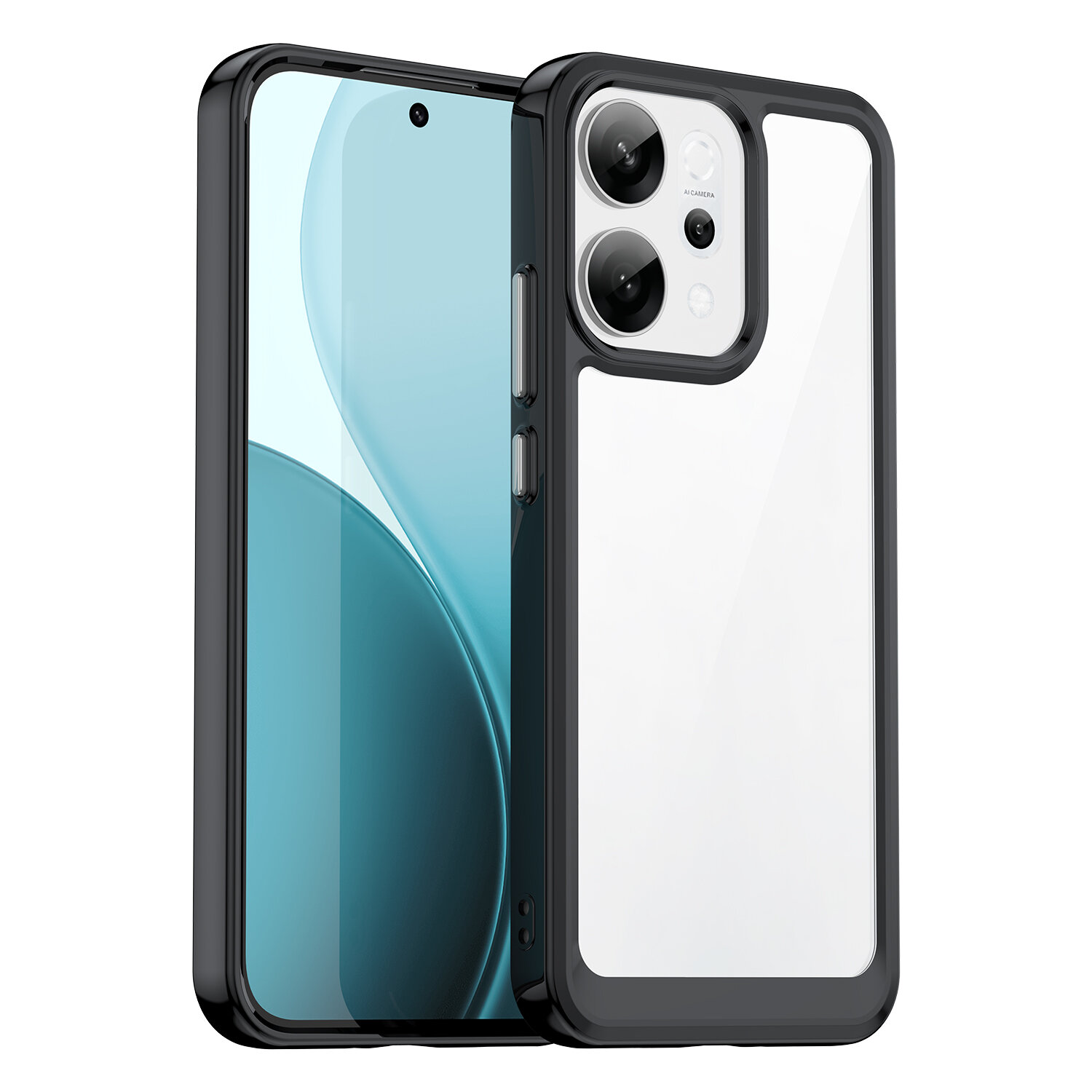 Противоударный чехол для OPPO Reno 14 Глобал и Reno 14F, усиленные прозрачные защитные рамки черного цвета