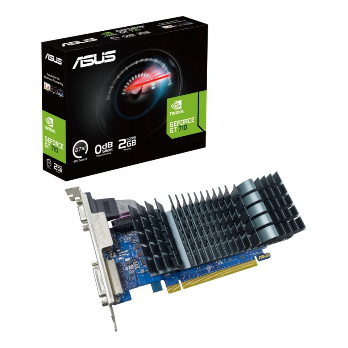 Видеокарта Asus PCI-E NV GT710 (GT710-SL-2GD5-BRK-EVO) GDDR5, GeForce GT 710 2 ГБ, PCI-E 2.0, 5012 МГц, синий