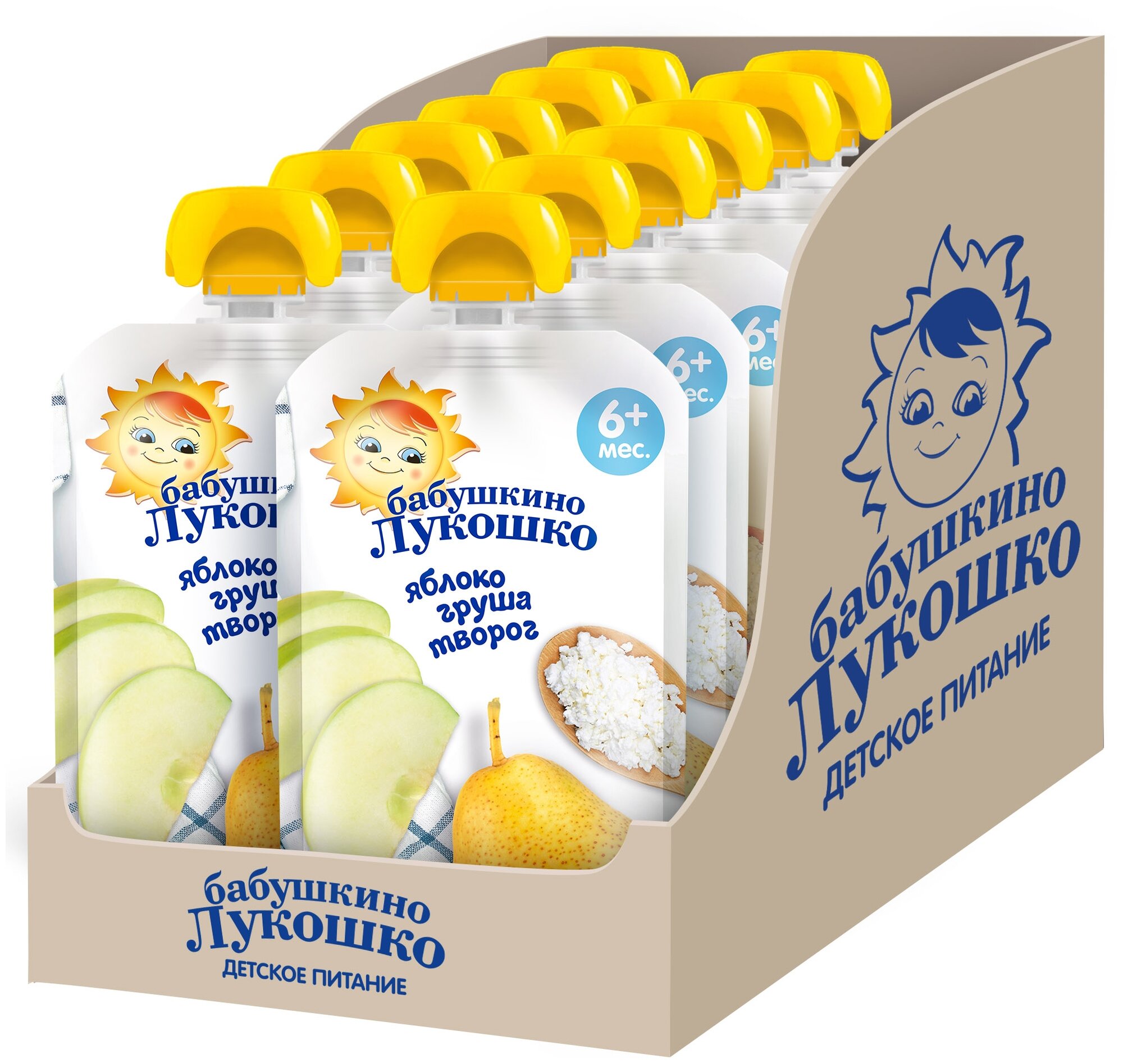 Бабушкино Лукошко яблоко, груша, творог, с 6 месяцев, 90 г, 12 шт.
