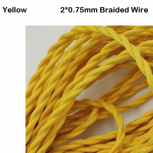 Электрический провод винтажный текстильный медный 2*0,75 мм Yellow, 30m
