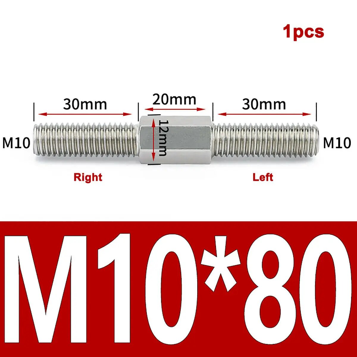 Болты-стержни GooBetter М10 нержавеющая сталь M10x80mm-1pcs