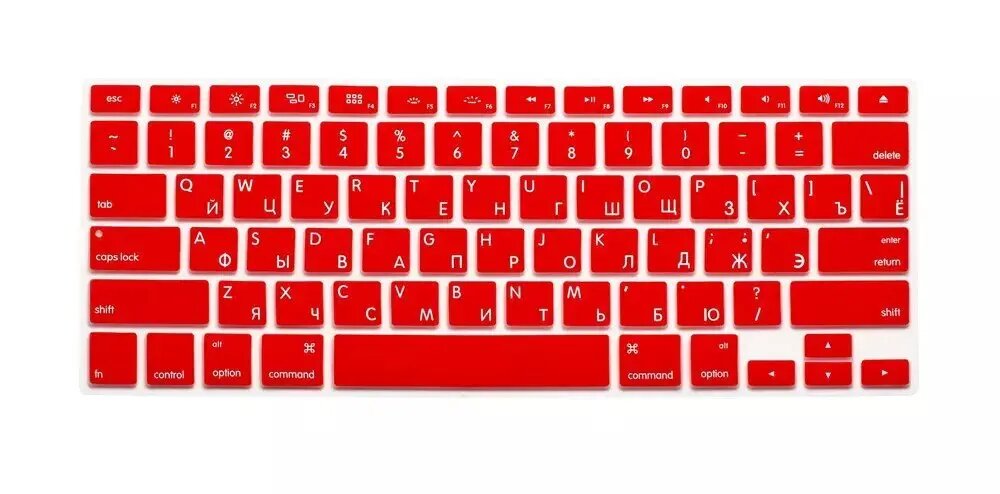 Силиконовая клавиатура Red для Macbook Air Pro Retina с русскими буквами