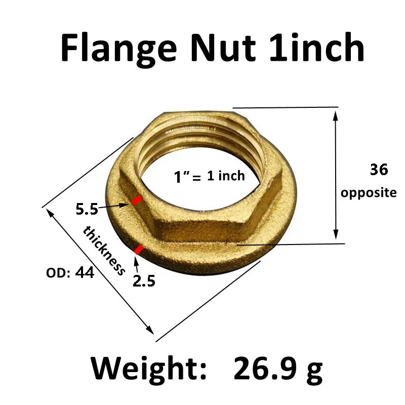 Медные стопорные гайки для труб 1/8 1/4 3/8 1/2 3/4 1 дюйм BSP 1pcs, Flange nut 1inch