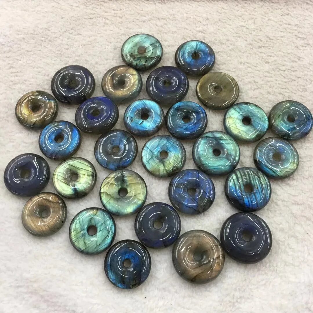 Синие бусины из лабрадорита 22-25 мм в форме пончика, оптовая продажа, 10 шт./упак, свободные подвески из драгоценных камней для изготовления ювелирных изделий своими руками
