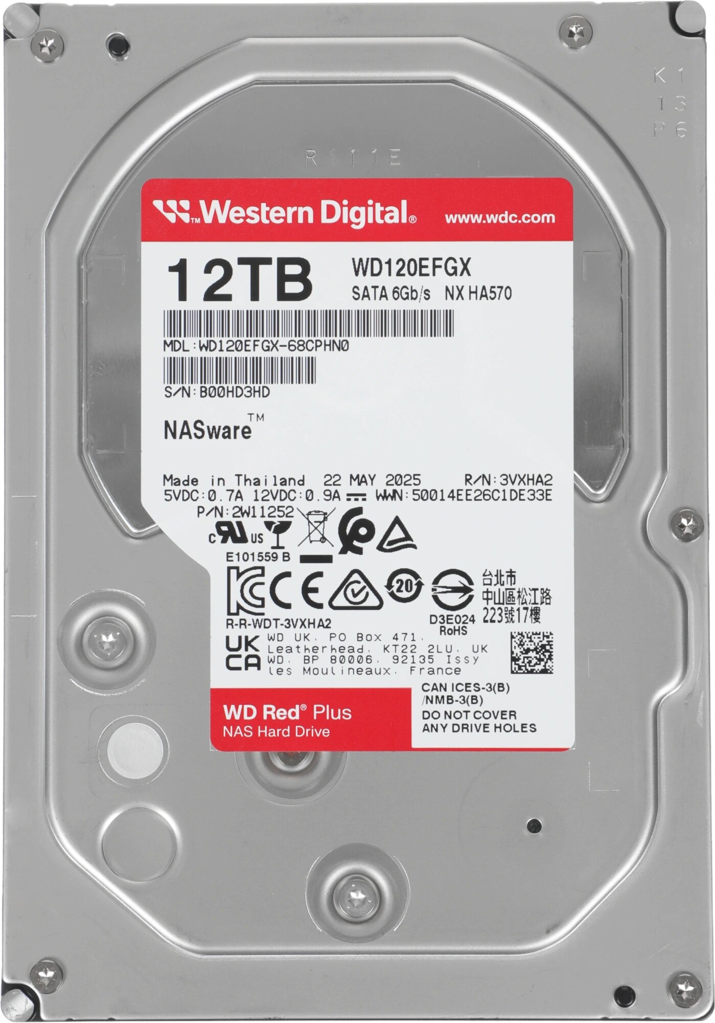 Жесткий диск WD SATA-III 12TB WD120EFGX NAS Red Plus (7200rpm) 512Mb 3.5