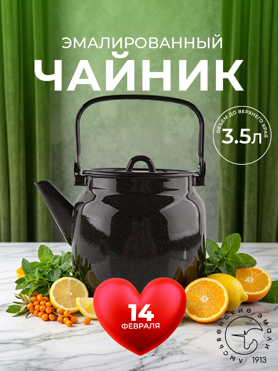 Чайник эмалированный Лысьвенские эмали 3,5л универсальный цвет черный