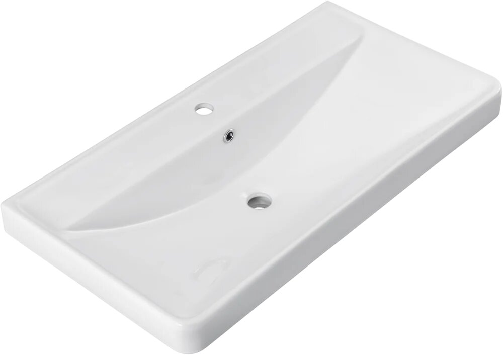 Мебельная раковина Aquanet Ирис 91 накладная, фаянсовая, со встроенным сливом-переливом, белая, глянцевая, раковина для ванной, прямоугольная