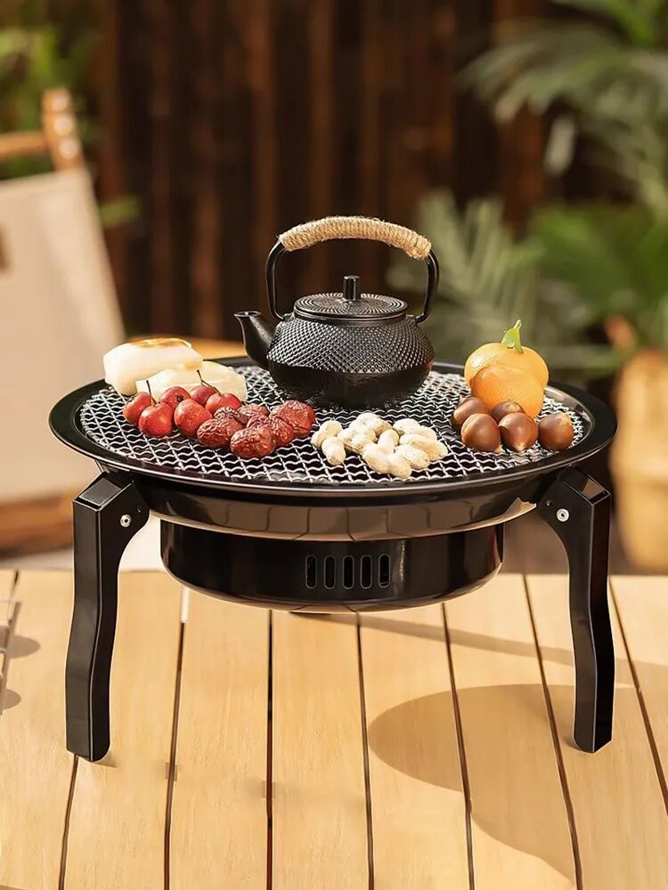 Костровая Чаша С Крышкой круглая чугунная черная для приготовления чая и барбекю