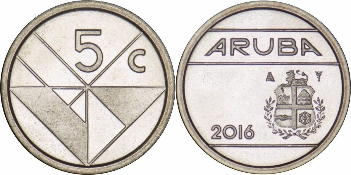 Аруба 5 центов, 1986 - 2024 Герб XF