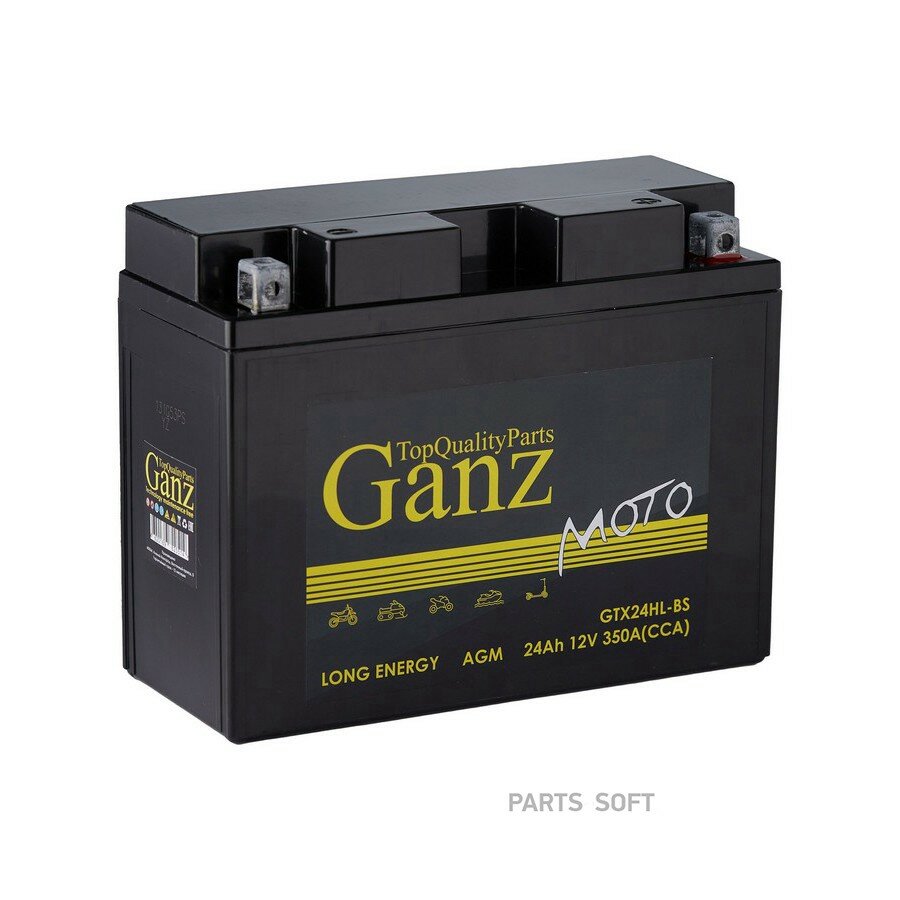 Аккумулятор GANZ мото AGM 24 А/ч обратный R+ 204x91x159 мото EN 350 А от официального дистрибьютора, GANZ, артикул GN1224