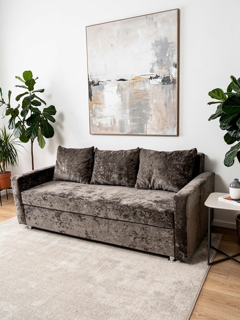 Диван-кровать "Вектор" OWN, раскладной, еврокнижка, велюр, коричневый, 220х82х95 см