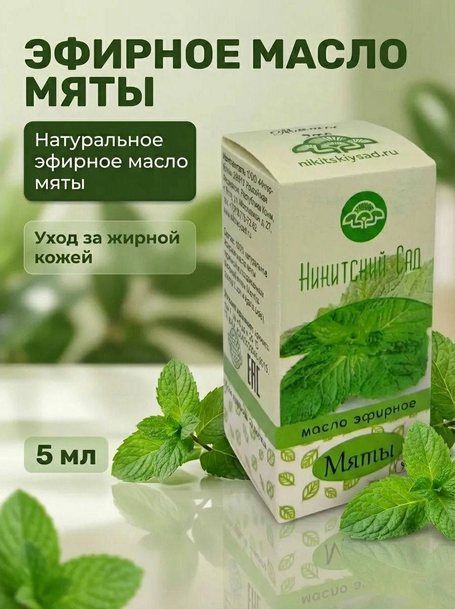 Эфирное масло мяты натуральное для ароматерапии, массажа и ухода за кожей, 5 мл