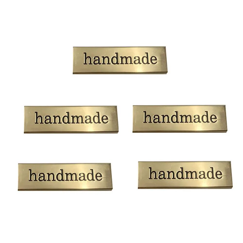 5 шт. Металлические бирки "Handmade" золотистые